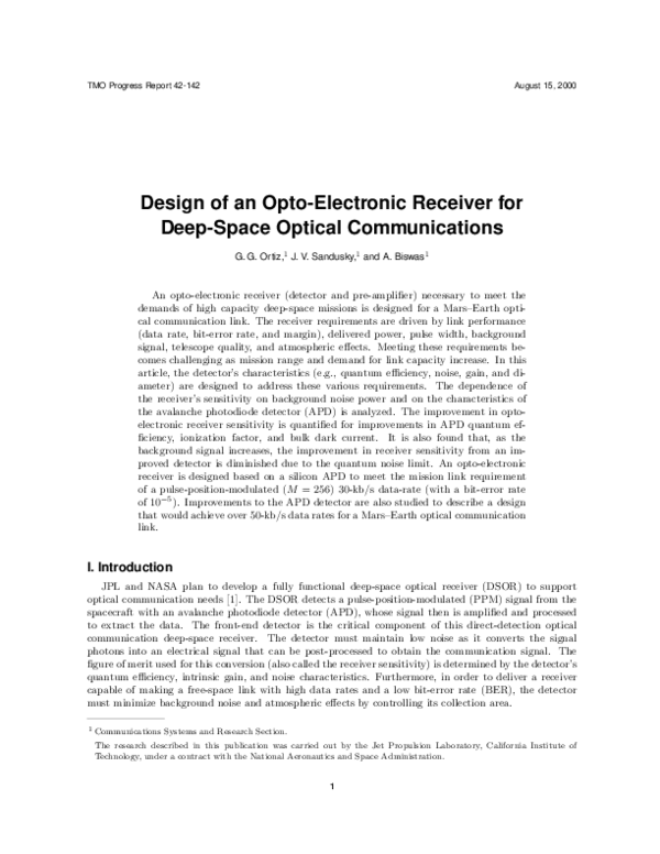 (PDF) Design of the optoelectronic receiver for deep-space optical ...