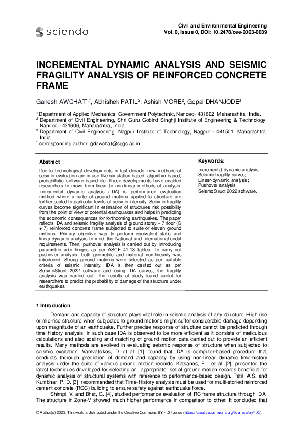 (PDF) Incremental Dynamic Analysis and Seismic Fragility Analysis of Reinforced Concrete Frame