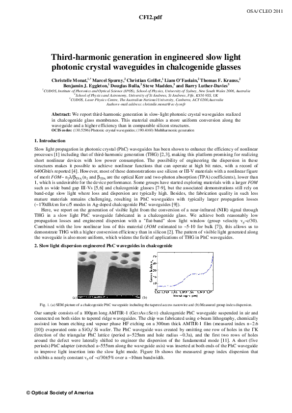 (PDF) Third-harmonic generation in engineered slow light photonic crystal waveguides in ...
