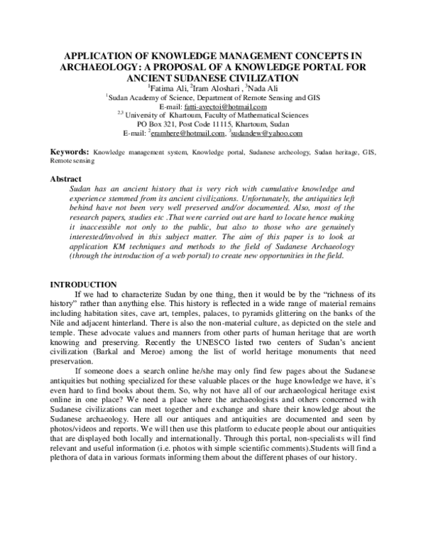 Application of Knowledge Management Concepts in Archaeology: A Proposal ...