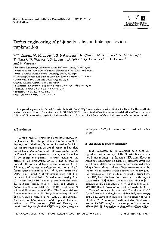 (PDF) Defect engineering of p+-junctions by multiple-species ion implantation | Babak Adibi ...