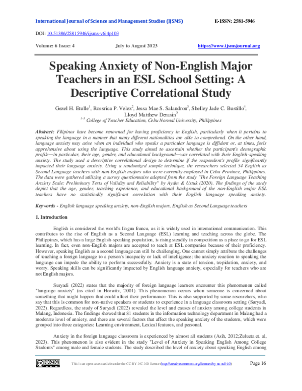 (PDF) Speaking Anxiety of Non-English Major Teachers in an ESL School ...