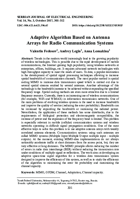 (PDF) Adaptive algorithm based on antenna arrays for radio communication systems