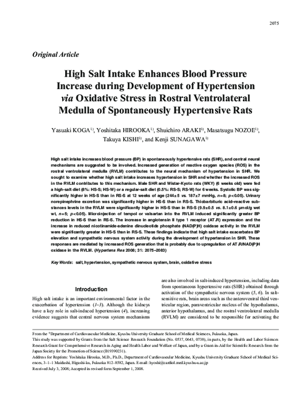 (PDF) High Salt Intake Enhances Blood Pressure Increase during ...