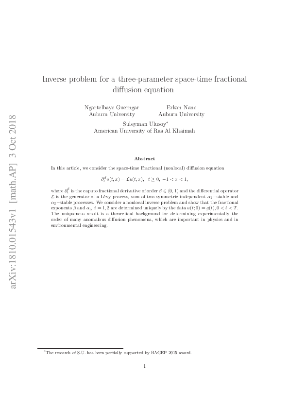 Pdf Inverse Problem For A Three Parameter Space Time Fractional