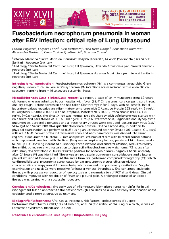 (PDF) Fusobacterium necrophorum pneumonia in woman after EBV infection: critical role of Lung ...