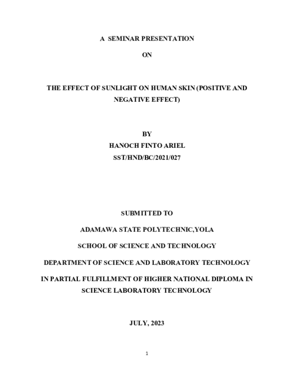 (DOC) A SEMINAR PRESENTATION ON THE EFFECT OF SUNLIGHT ON HUMAN SKIN ...