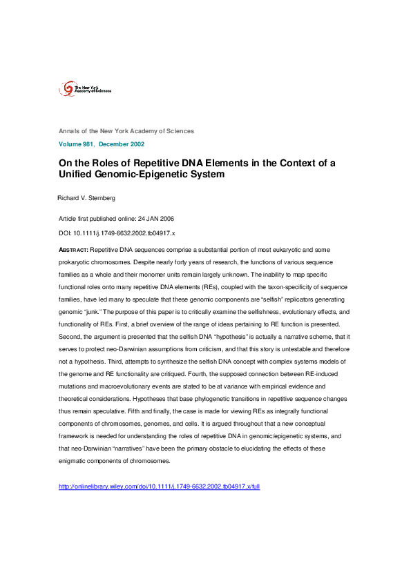 (PDF) On the Roles of Repetitive DNA Elements in the Context of a ...