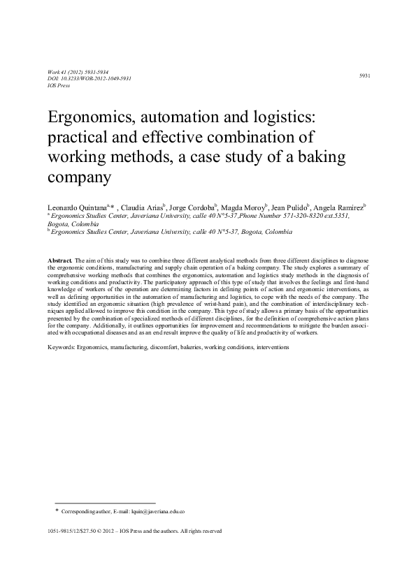(PDF) Ergonomics, automation and logistics: practical and effective ...