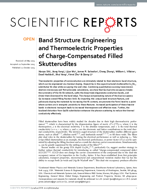 (PDF) Band Structure Engineering and Thermoelectric Properties of ...