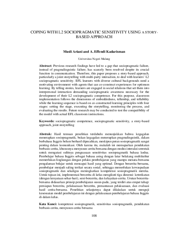 (PDF) Coping with L2 Sociopragmatic Sensitivity Using a Story-Based Approach
