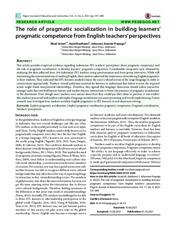 (PDF) The role of pragmatic socialization in building learners’ pragmatic competence from ...