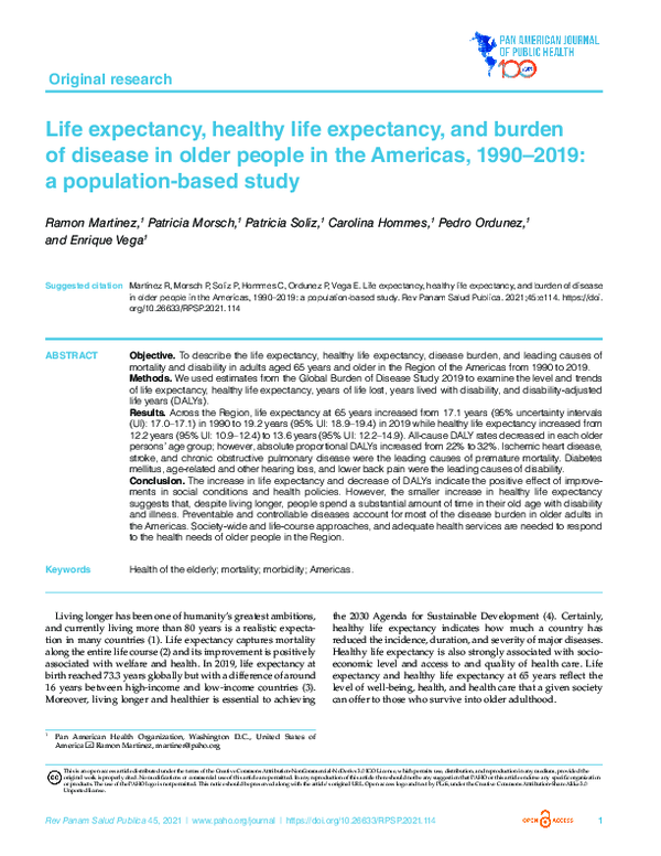 (PDF) Life expectancy, healthy life expectancy, and burden of disease in older people in the ...