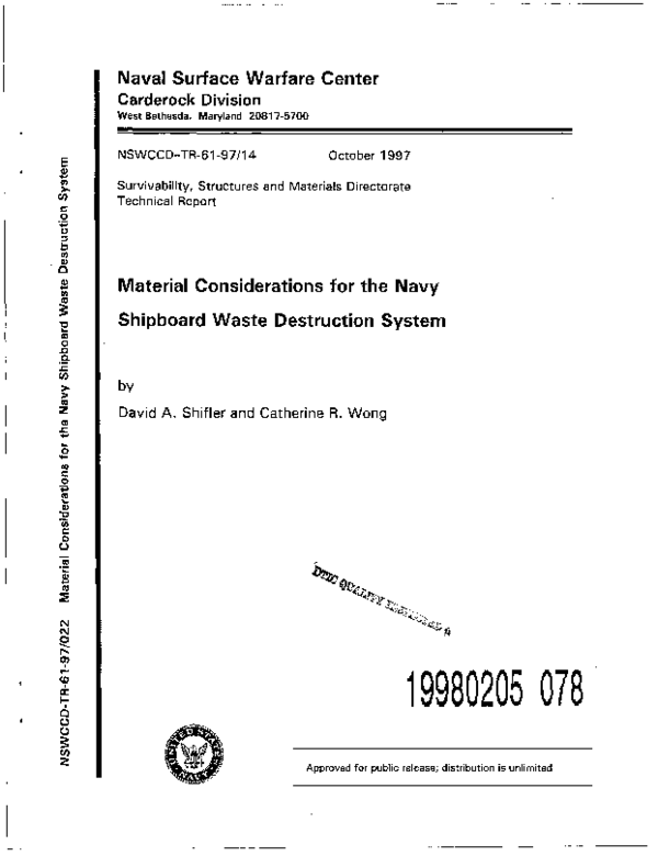 (PDF) Material Considerations for the Navy Shipboard Waste Destruction ...