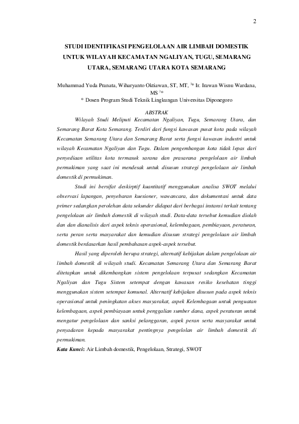 (PDF) Studi Identifikasi Pengelolaan Air Limbah Domestik Untuk Wilayah Kecamatan Ngaliyan, Tugu ...