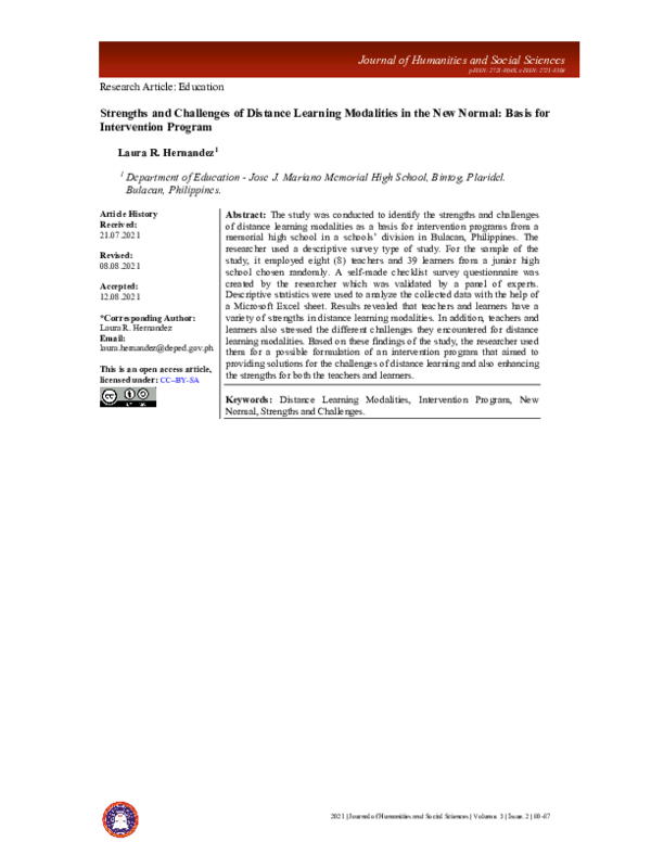 (PDF) Strengths and Challenges of Distance Learning Modalities in the ...