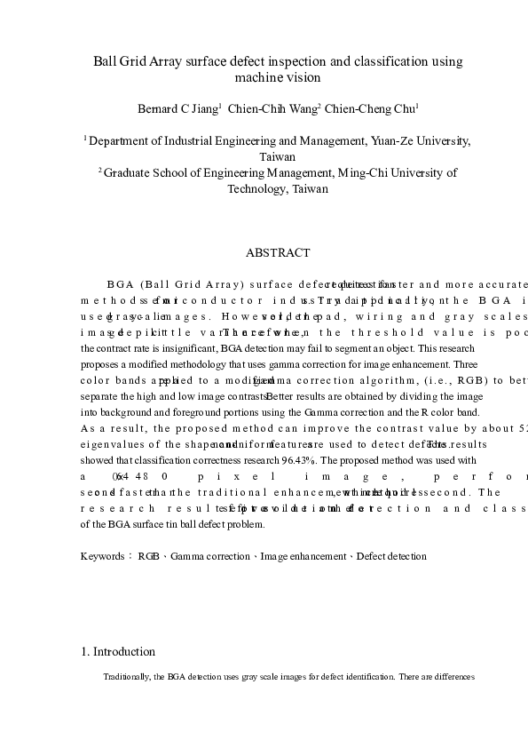 Doc Ball Grid Array Surface Defect Inspection And Classification Using Machine Vision Chien