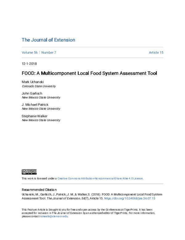 (PDF) FOOD: A Multicomponent Local Food System Assessment Tool