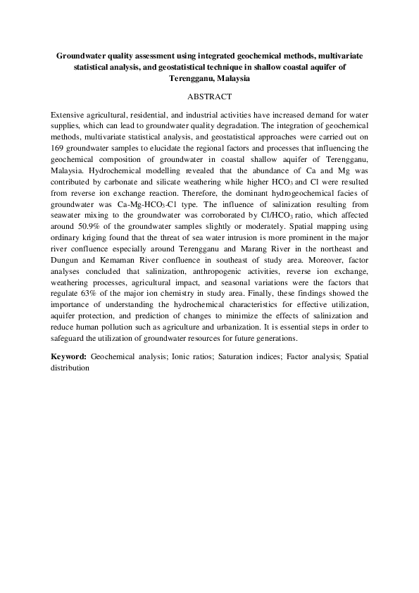 Pdf Groundwater Quality Assessment Using Integrated Geochemical Methods Multivariate
