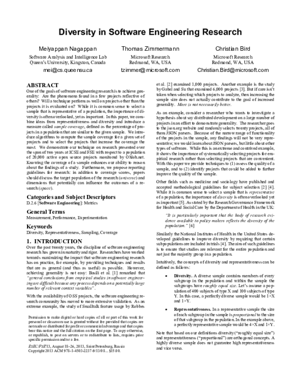 (PDF) Diversity in software engineering research