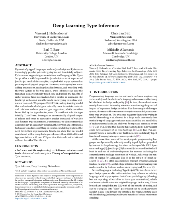 Pdf Deep Learning Type Inference