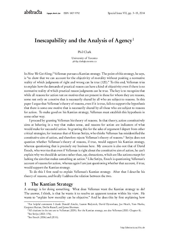 (PDF) Inescapability and the Analysis of Agency