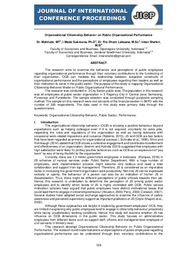 (PDF) Organizational Citizenship Behavior on Public Organizational Performance