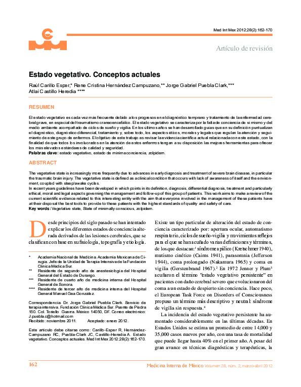 (PDF) Estado vegetativo. Conceptos actuales