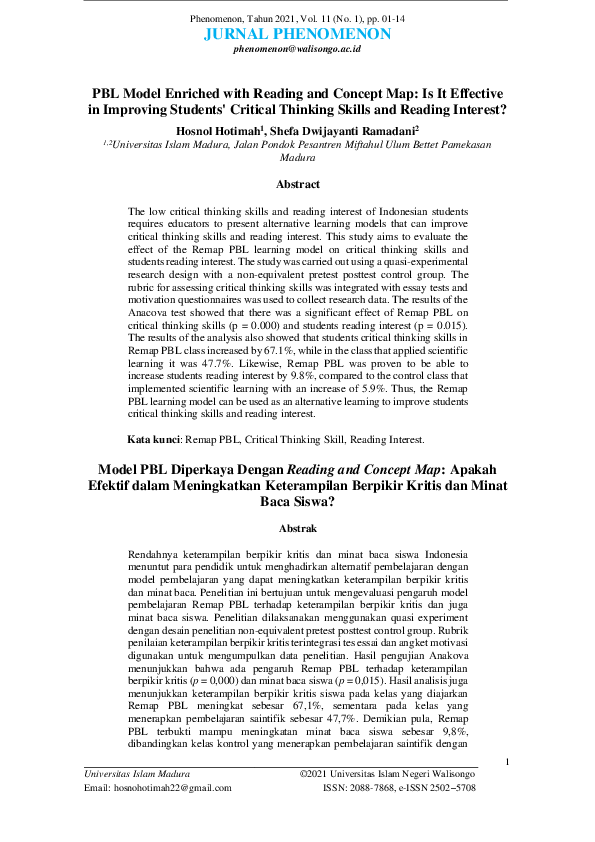 (PDF) Model PBL Diperkaya dengan Reading and Concept Map: Apakah Efektif dalam Meningkatkan ...