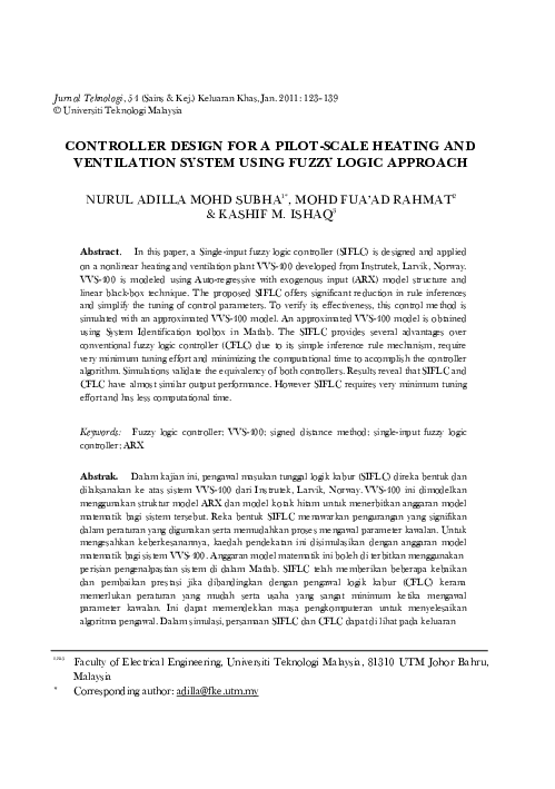 (PDF) Controller Design For A Pilot–Scale Heating And Ventilation System Using Fuzzy Logic ...