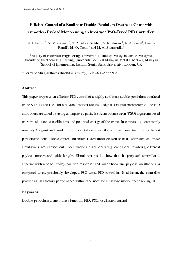 (PDF) Sensorless Control of Double-Pendulum Crane using PSO-Tuned PID