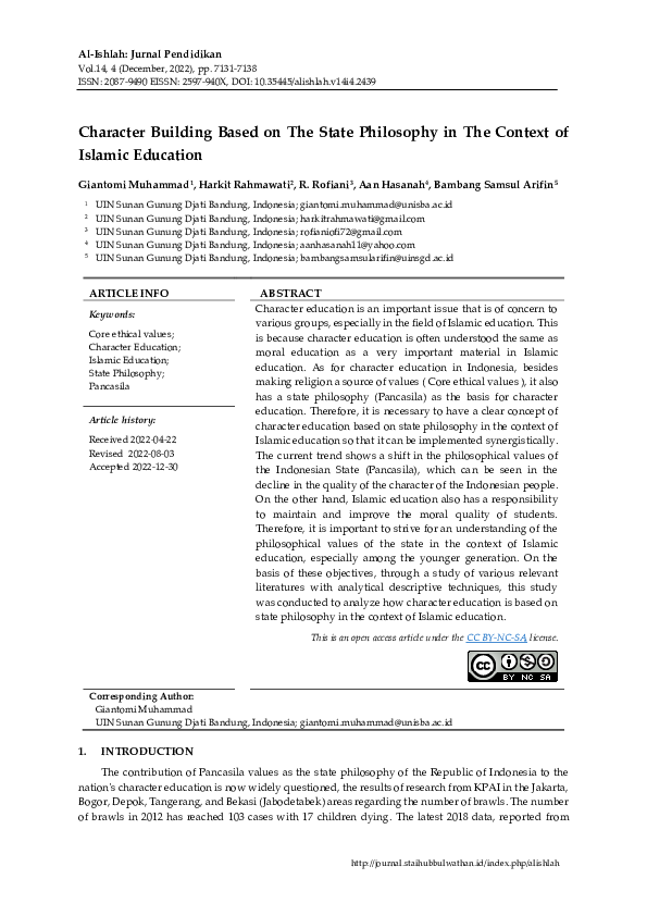 (PDF) Character Building Based on The State Philosophy in The Context ...