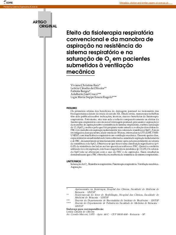 (PDF) Efeito da fisioterapia respiratória convencional e da manobra de ...