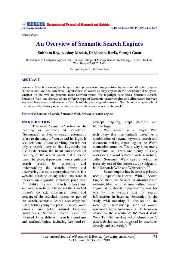 (PDF) An Overview of Semantic Search Engines