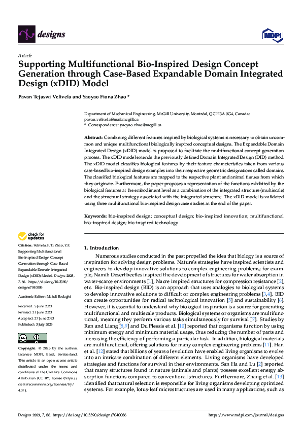 (PDF) Supporting Multifunctional Bio-Inspired Design Concept Generation ...