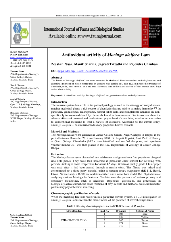 (PDF) Antioxidant activity of Moringa oleifera Lam