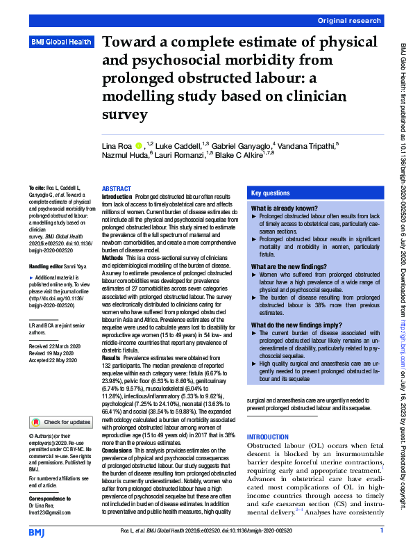 (PDF) Toward a complete estimate of physical and psychosocial morbidity from prolonged ...