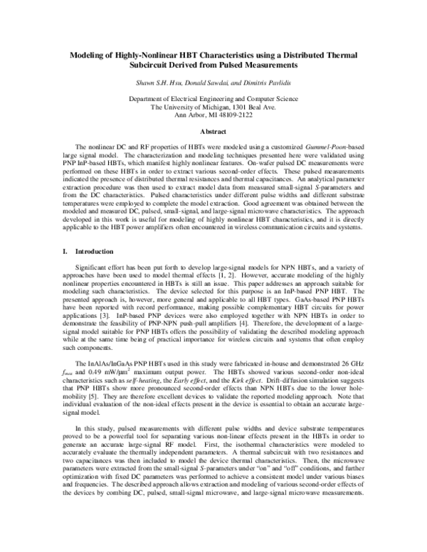(PDF) Modeling of Highly-Nonlinear HBT Characteristics using a ...