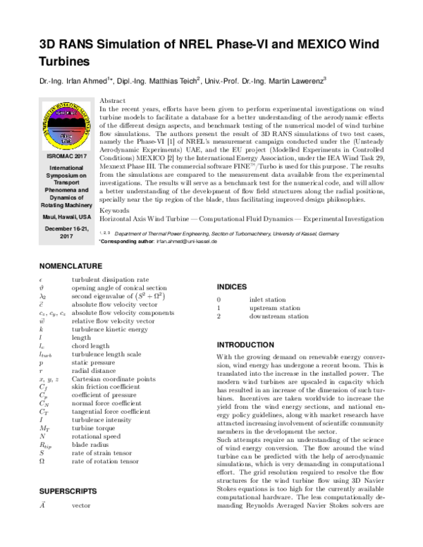 (PDF) 3D RANS Simulation of NREL Phase-VI and MEXICO Wind Turbines