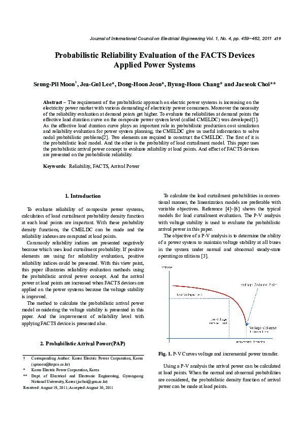 (PDF) Probabilistic Reliability Evaluation of the FACTS Devices Applied Power Systems