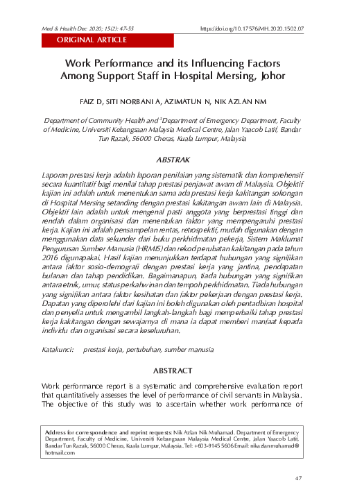 (PDF) Work Performance and its Influencing Factors Among Support Staff ...