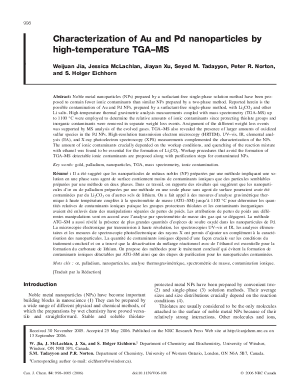 (PDF) Contamination in Au and Pd Nanoparticles by TGA–MS