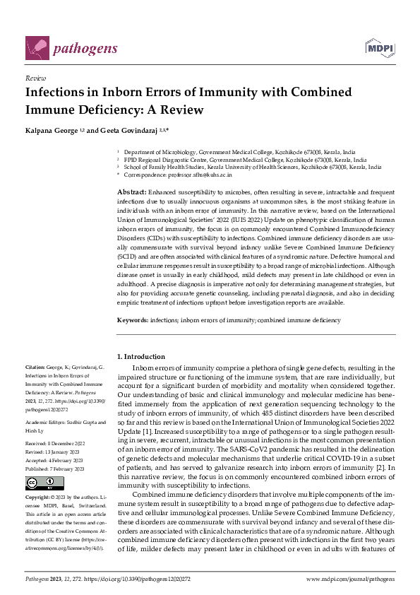 (PDF) Infections in Inborn Errors of Immunity with Combined Immune ...