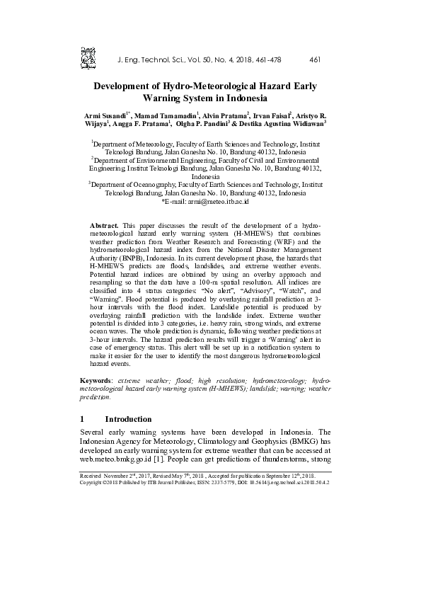 (PDF) Development of Hydro-Meteorological Hazard Early Warning System in Indonesia