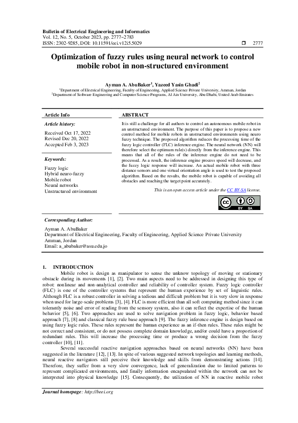 (PDF) Optimization of fuzzy rules using neural network to control mobile robot in non-structured ...