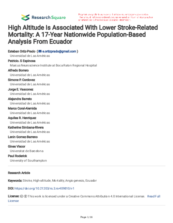 (PDF) High Altitude Is Associated With Lower Stroke-Related Mortality ...