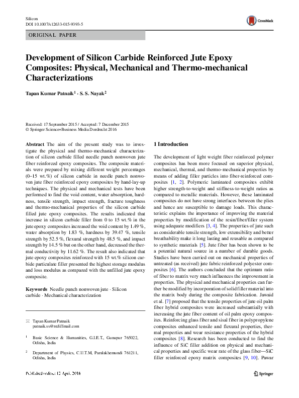 (PDF) Development of Silicon Carbide Reinforced Jute Epoxy Composites ...