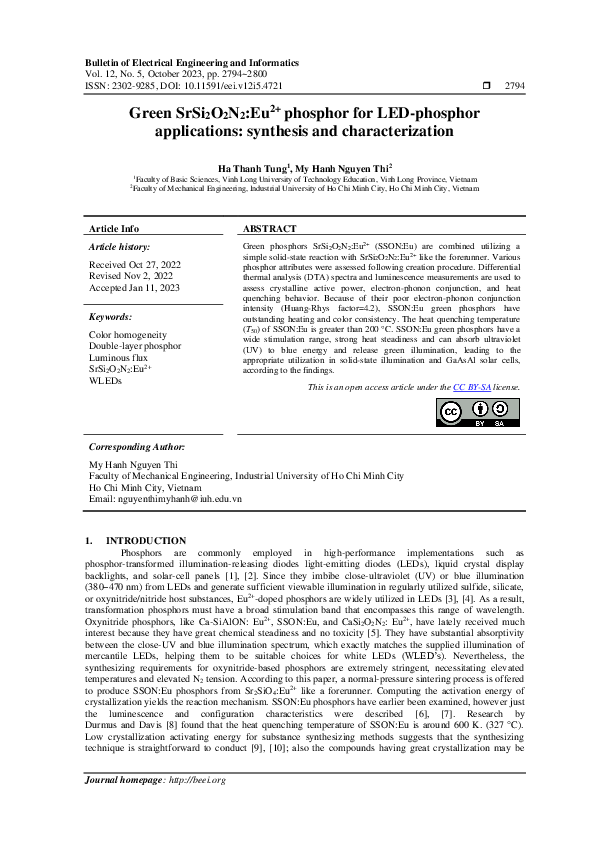 (PDF) Green SrSi2O2N2:Eu2+ phosphor for LED-phosphor applications: synthesis and characterization