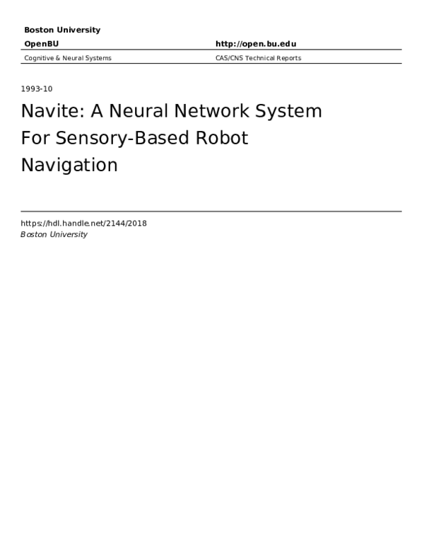 (PDF) NAVITE: A neural network system for sensory-based robot navigation