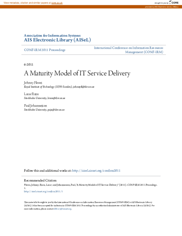 (PDF) A Maturity Model of IT Service Delivery | Johnny Flores ...